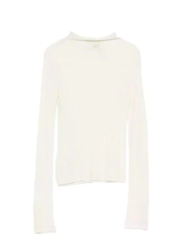 Patrizia Pepe Ribbed Funnel Neck Knit With Button Cuffs - Neutrals