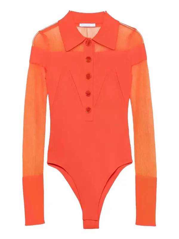 Patrizia Pepe Sheer-panelled Knit Polo Shirt - Orange