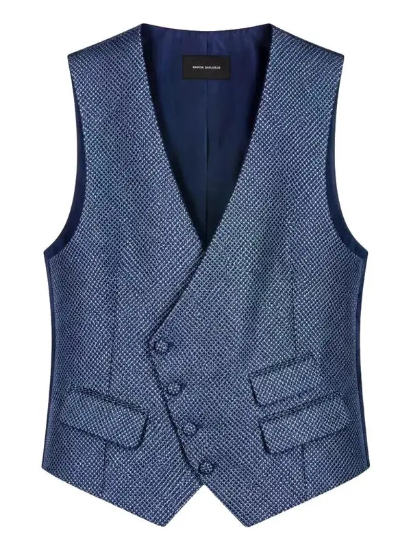 RAMON SANJURJO Double-breasted Textured Waistcoat - Blue