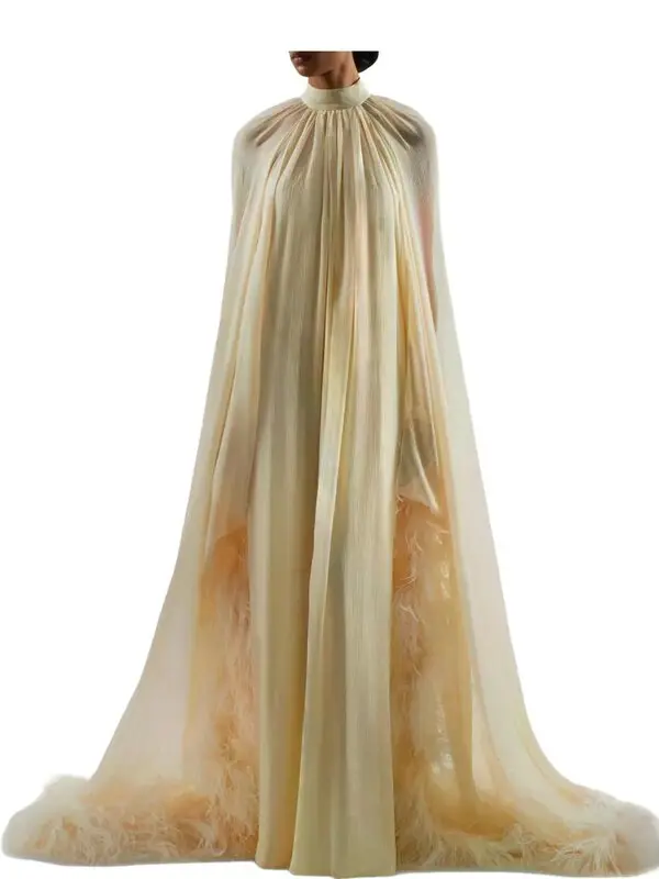TALLER MARMO Eterea Feather-trim Gown - Neutrals