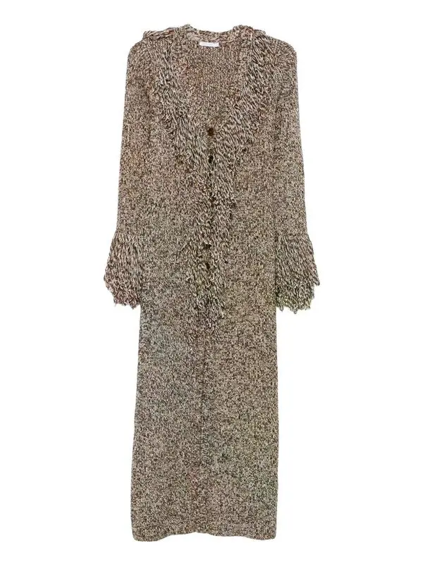 Patrizia Pepe Fringed Chiné-knit Cardigan - Brown