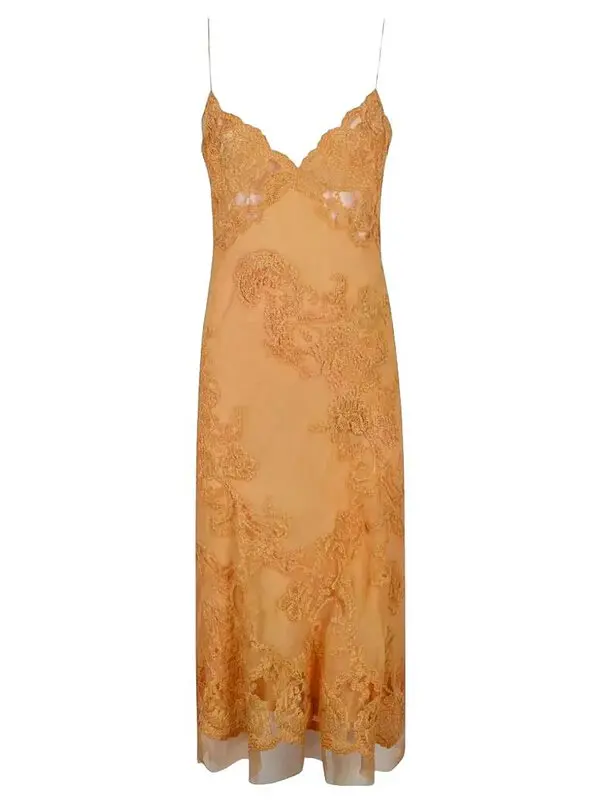 Ermanno Scervino Lace Appliqué Slip Dress - Orange