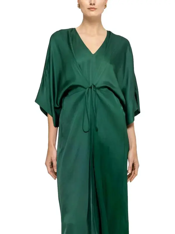 NISSA Drawstring Viscose Midi Dress - Green