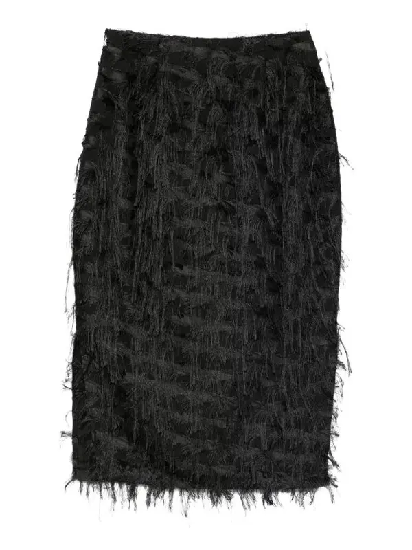 Patrizia Pepe Fringe Detail Midi Skirt - Black