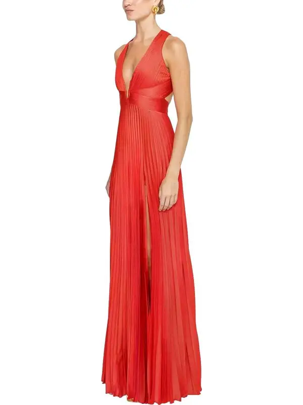 NISSA Pleated Satin Maxi Dress - Red