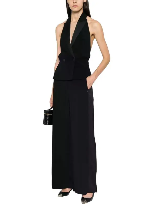 Patrizia Pepe Crepe Halter Neck Top With Satin Lapels - Black