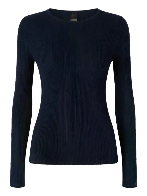 Pinko Ribbed Wool-cashmere-silk Blend Sweater With Lace Inserts - Blue