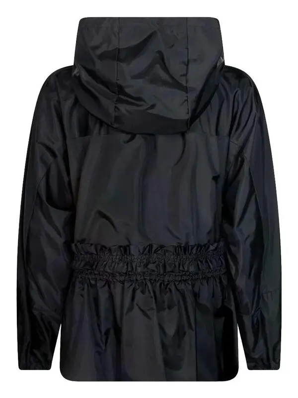 Moncler Canvas Short Parka With Ruffled Waist - Black