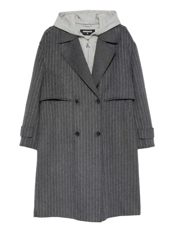 Patrizia Pepe Double-breasted Pinstripe Coat With Integrated Hoodie - Grey