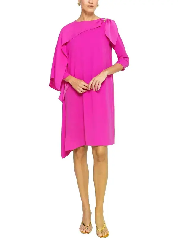 NISSA Fuchsia Midi Dress With Ruffled Detailing And Bow Accent - Pink