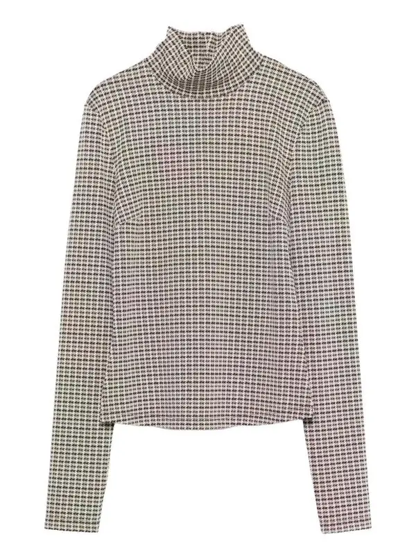 Patrizia Pepe Micro-check High-neck Top With Zip Fastening - Neutrals