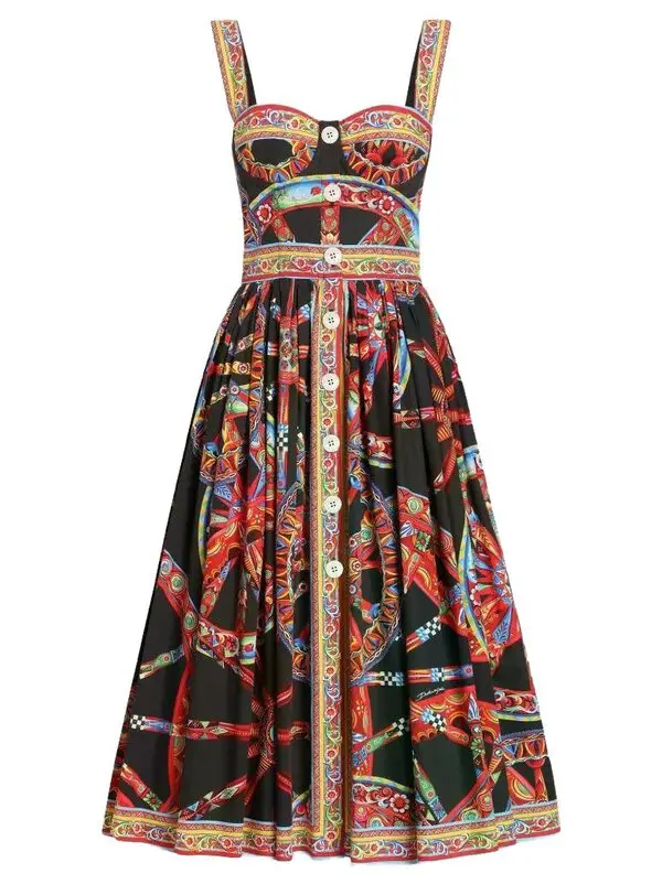 Dolce & Gabbana Carretto Print Poplin Maxi Dress - Black