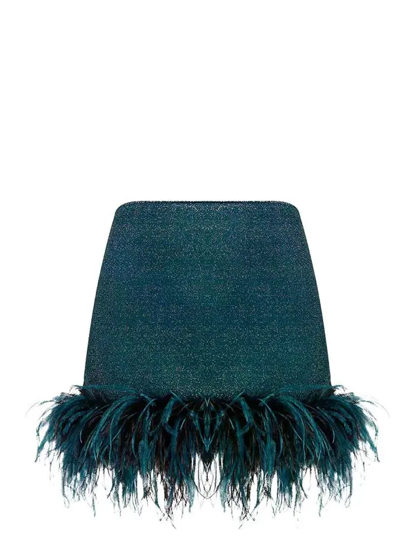 Oseree Lumière Plumage Feather-trim Skirt - Blue
