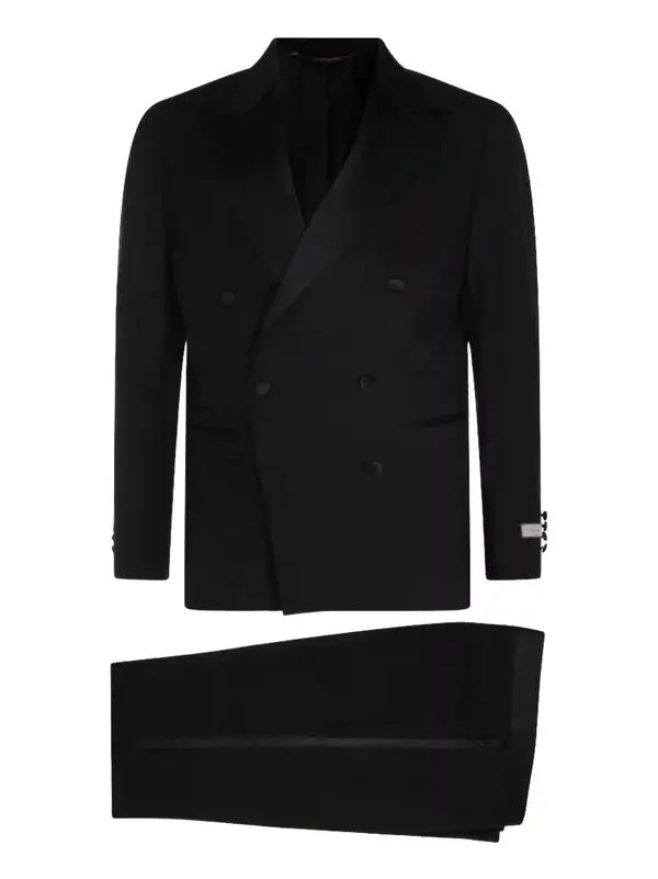 Canali Double-breasted Peak-lapel Suit - Black
