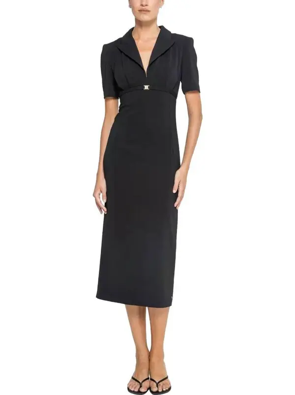NISSA Fitted Midi Dress With Gold-tone Buckle Detail - Black