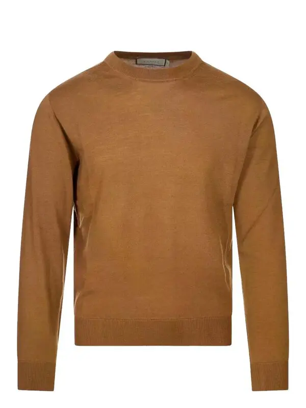 Canali Fine Knit Crew Neck Long Sleeve Sweater - Brown