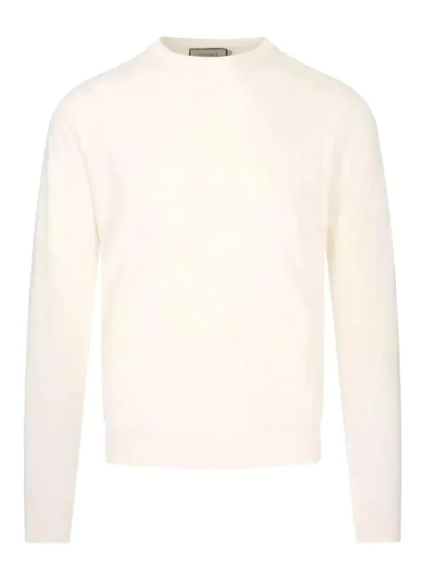 Canali Crew Neck Long Sleeve Fine Knit Sweater - Neutrals