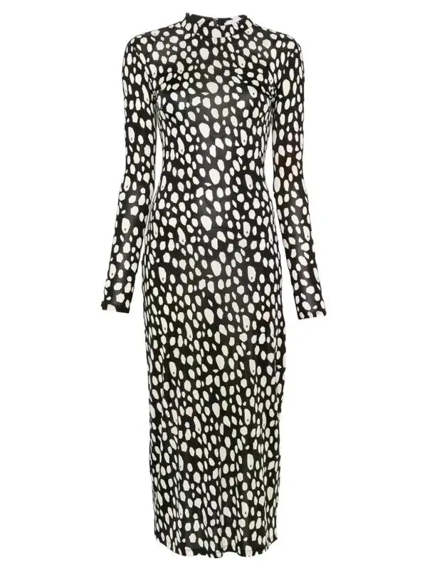 Patrizia Pepe Graphic Print High Neck Long Sleeve Dress - Black