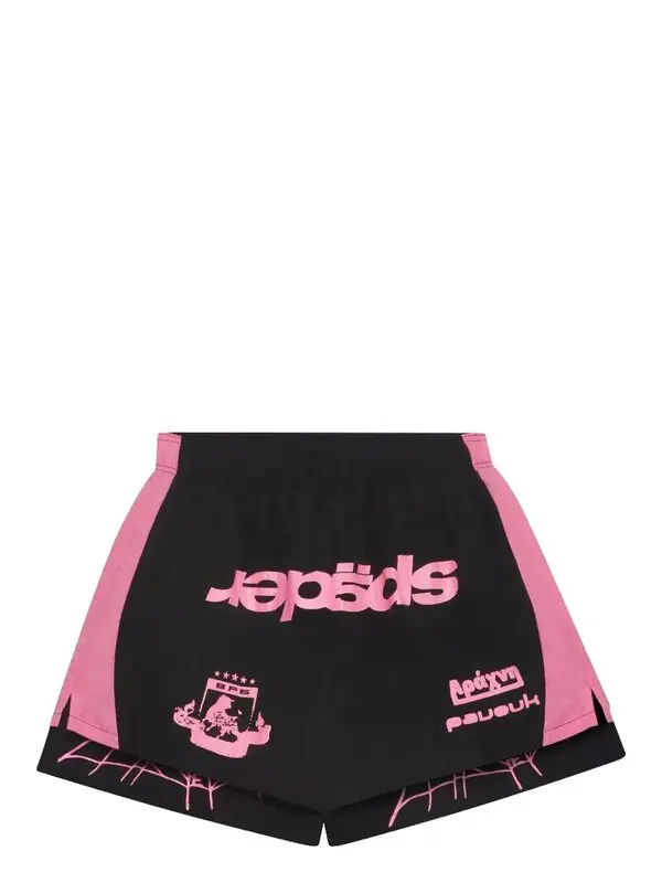 SP5DER Double-layer Logo Print Shorts - Black