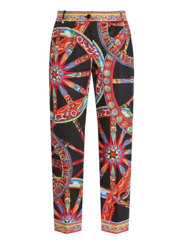 Dolce & Gabbana Carretto Print High Waisted Cigarette Trousers - Black