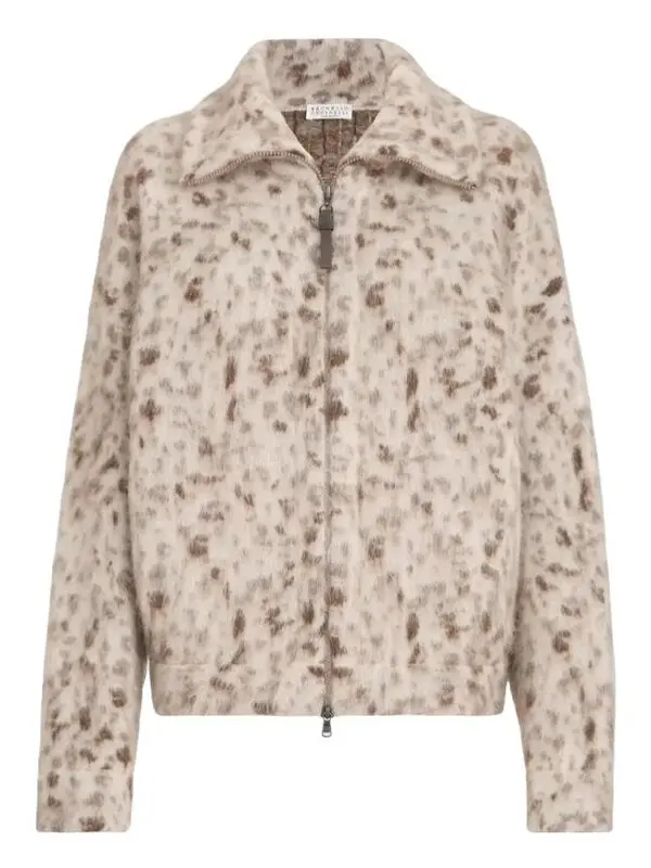 Brunello Cucinelli Mohair And Wool Lynx Jacquard Cardigan - Light Yellow