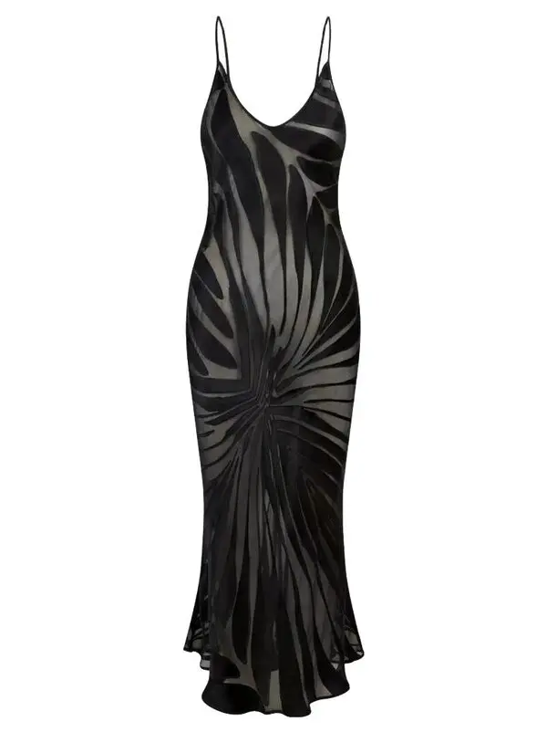 Roberto Cavalli Devoré Spaghetti Strap Midi Dress - Black