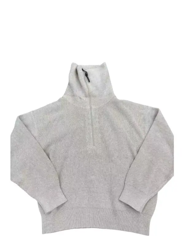 Brunello Cucinelli Long Sleeve Knit Top With Zip Closure - Gray