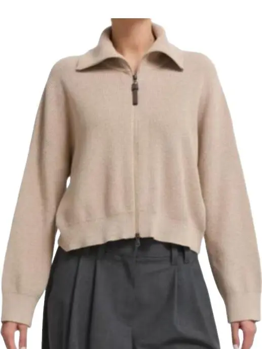 Brunello Cucinelli Long Sleeve Zip Up Cardigan - Nude