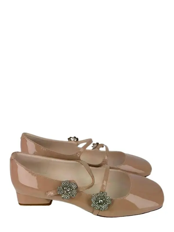 ROGER VIVIER Mini Très Vivier Mary Jane Pumps With Crystal Flower Buckles - Neutrals