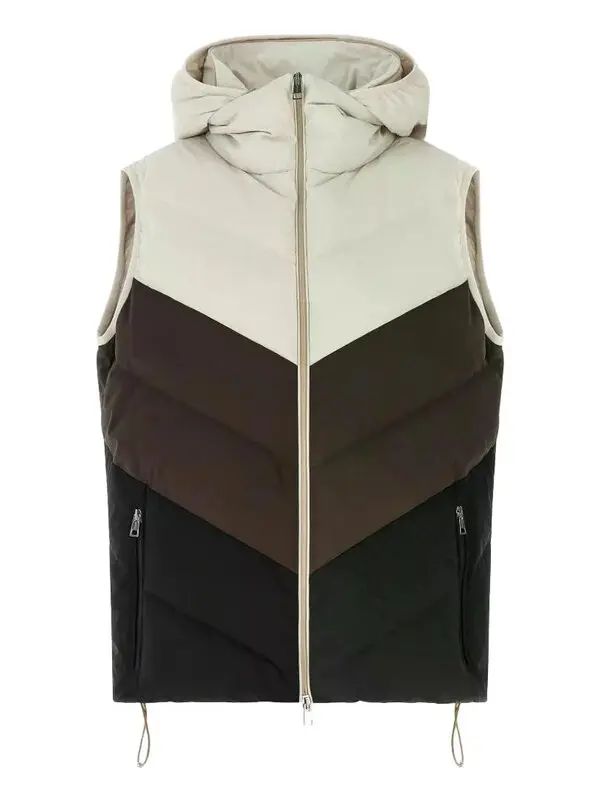Kiton Chevron Quilted Color-block Vest - Neutrals