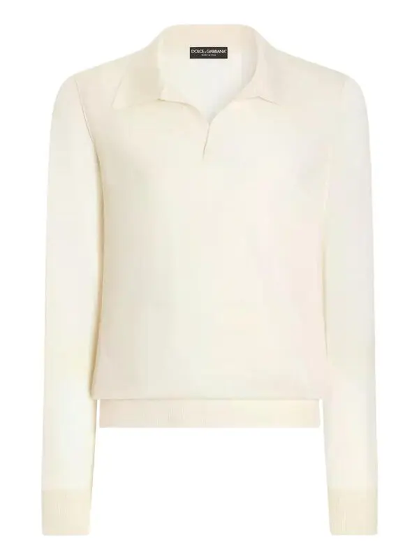 Dolce & Gabbana V-neck Long Sleeve Fine Knit Top - White