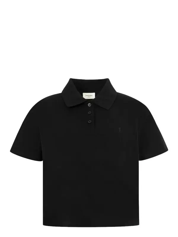 Saint Laurent Cropped Polo Top - Black