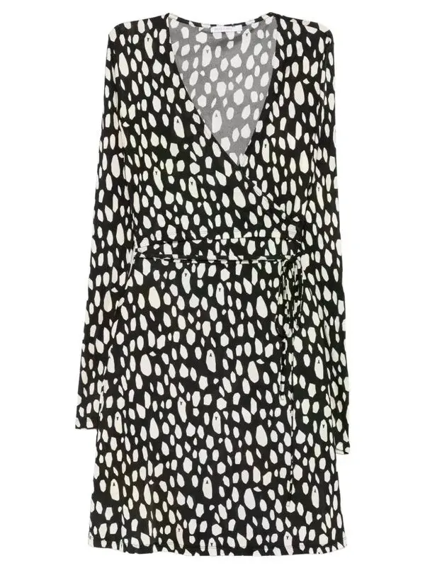 Patrizia Pepe Printed Wrap Mini Dress - Black