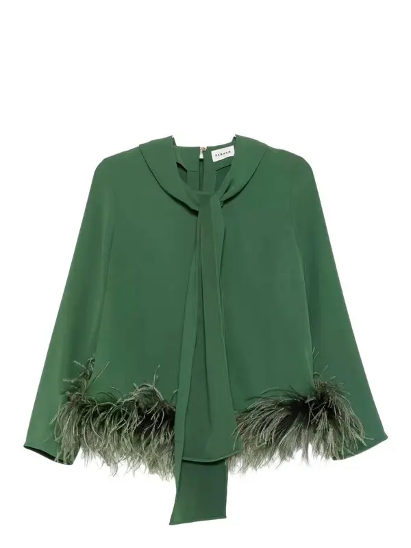 P.a.r.o.s.h Feather-trimmed Pussy-bow Blouse - Green