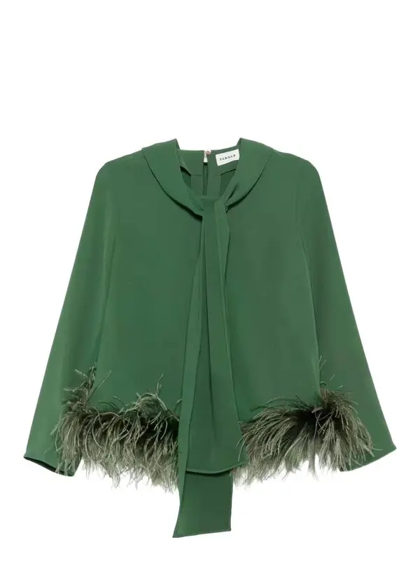 P.a.r.o.s.h Feather-trimmed Pussy-bow Blouse - Green