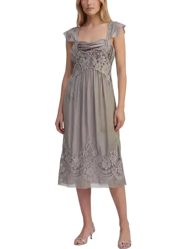 Alberta Ferretti Lace-panelled Silk Midi Dress - Grey