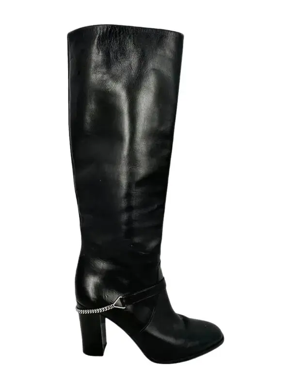 Saint Laurent Chain-link Knee-high Leather Boots - Black