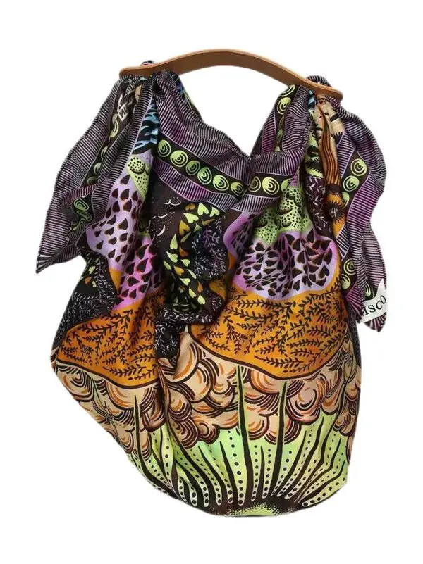 ATELIER VLISCO Abstract Print Leather-strap Backpack - Black