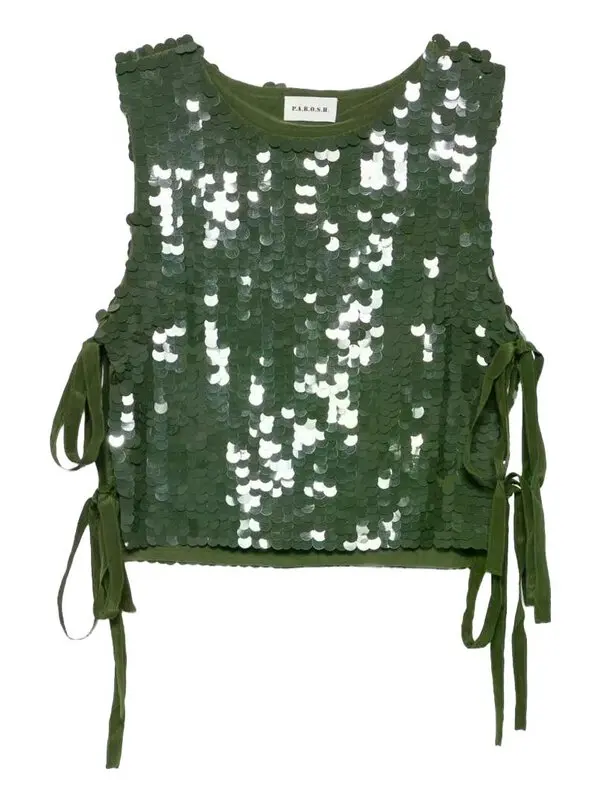 P.a.r.o.s.h Sequin Embellished Cropped Top With Side Ties - Green
