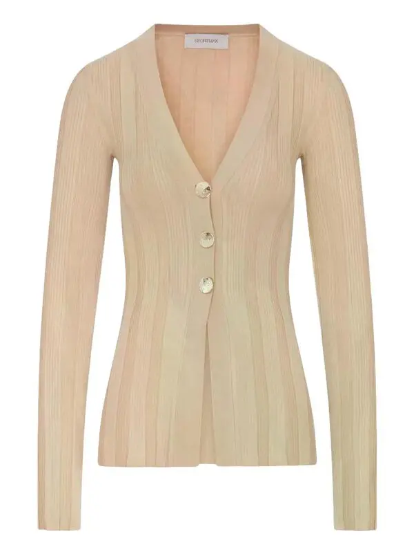 Sportmax Ribbed Knit V-neck Cardigan - Neutrals