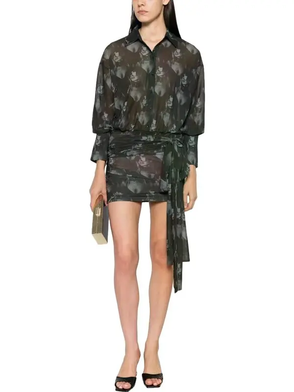 Patrizia Pepe Graphic Print Draped Shirt Dress - Green