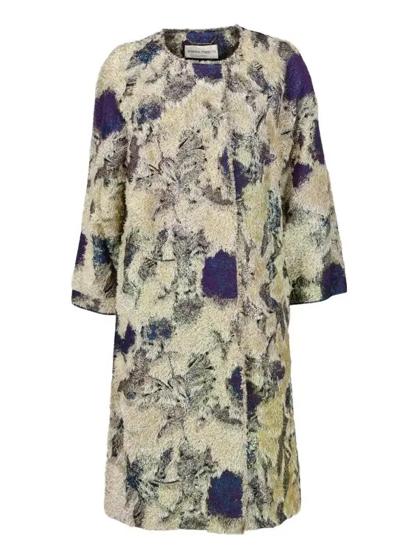 Alberta Ferretti Floral Jacquard Textured Coat - Neutrals