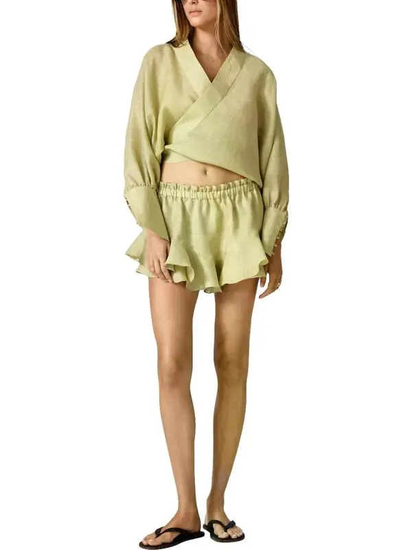 PNK Ruffled Drawstring Shorts - Green