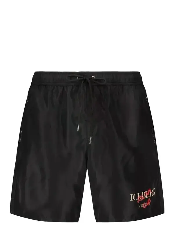 Iceberg Logo Print Swim Shorts - Black
