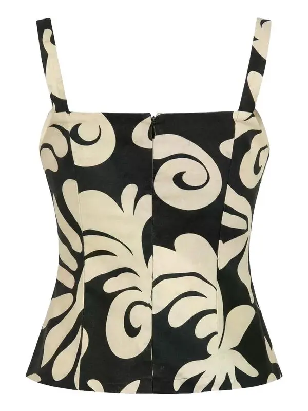 CALA DE LA CRUZ Floral Print Square Neck Top - Black