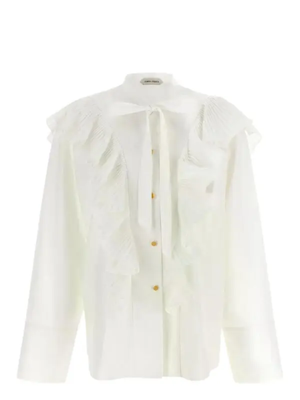 Alberta Ferretti Pleated Ruffle Pussy-bow Shirt - White