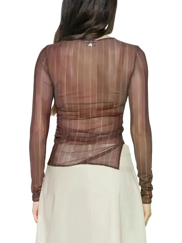 Patrizia Pepe Pinstripe Tulle Top - Brown