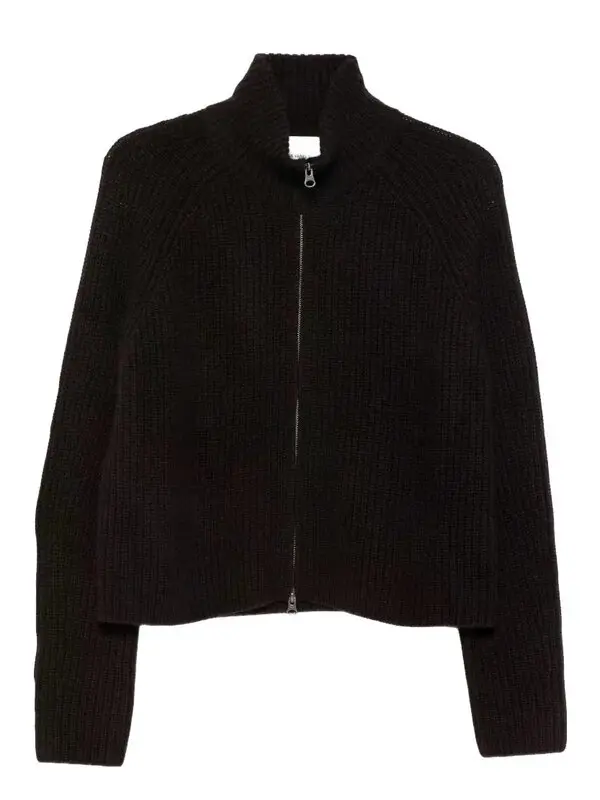 LISA YANG Sadie Ribbed Knit Zip Cardigan - Black