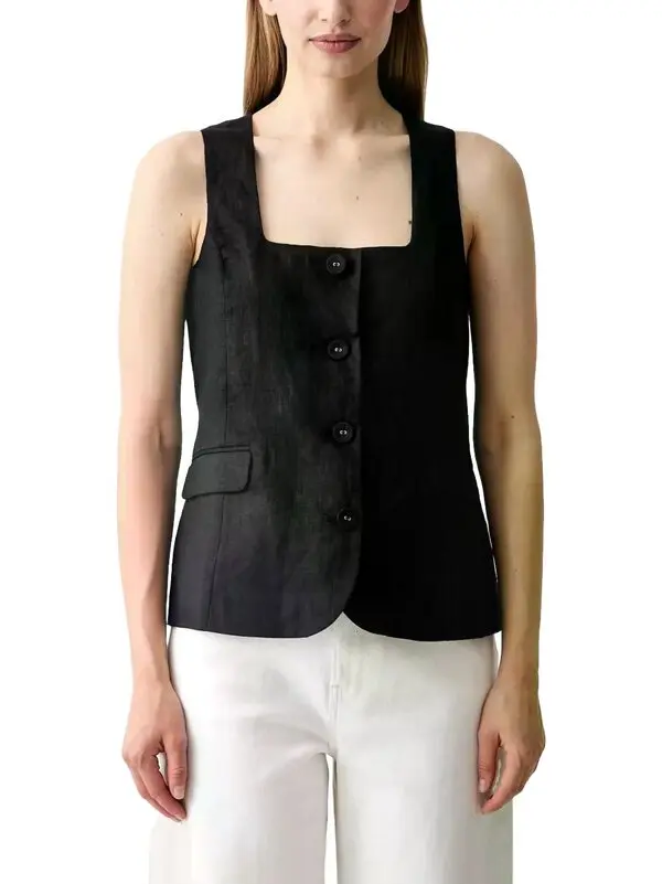 PEDRO DEL HIERRO Sleeveless Square Neck Blouse With Front Button Fastening And Rear Tie - Black