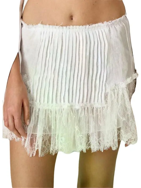PNK Lace-trim Pleated Skirt - White